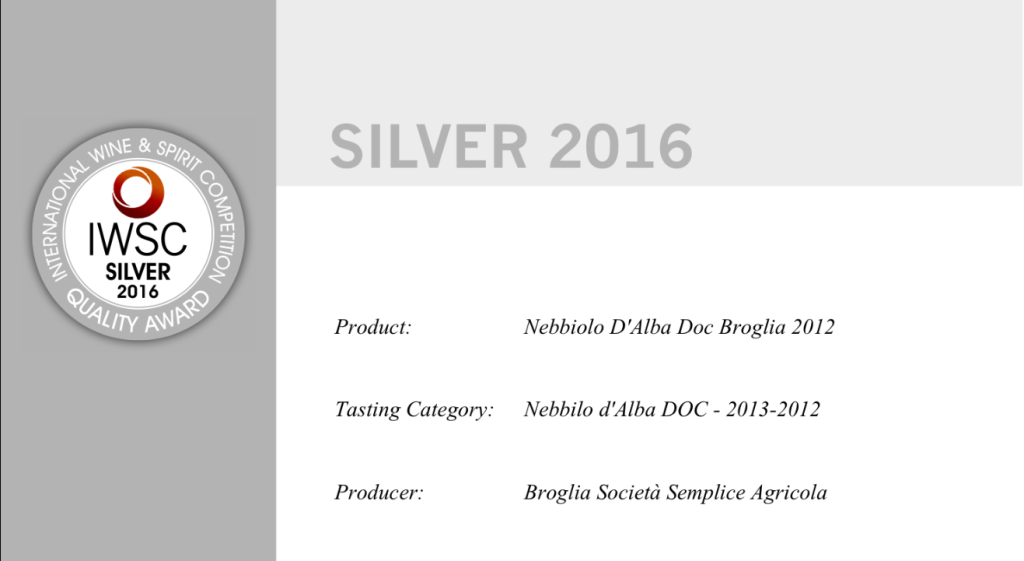 IWSC SILVER MEDAL NEBBIOLO D'ALBA - Broglia